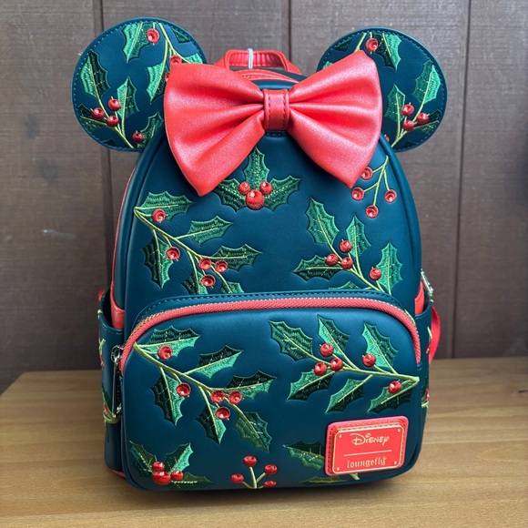Loungefly | Bags | Disney Loungefly Minnie Mouse Holiday Holly Backpack ...